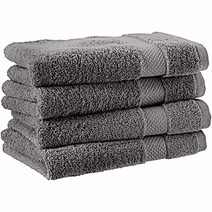 Amazon Aware 100% Organic Cotton Plush Bath Towels - Hand Towels, 4-Pack, Dark Gray