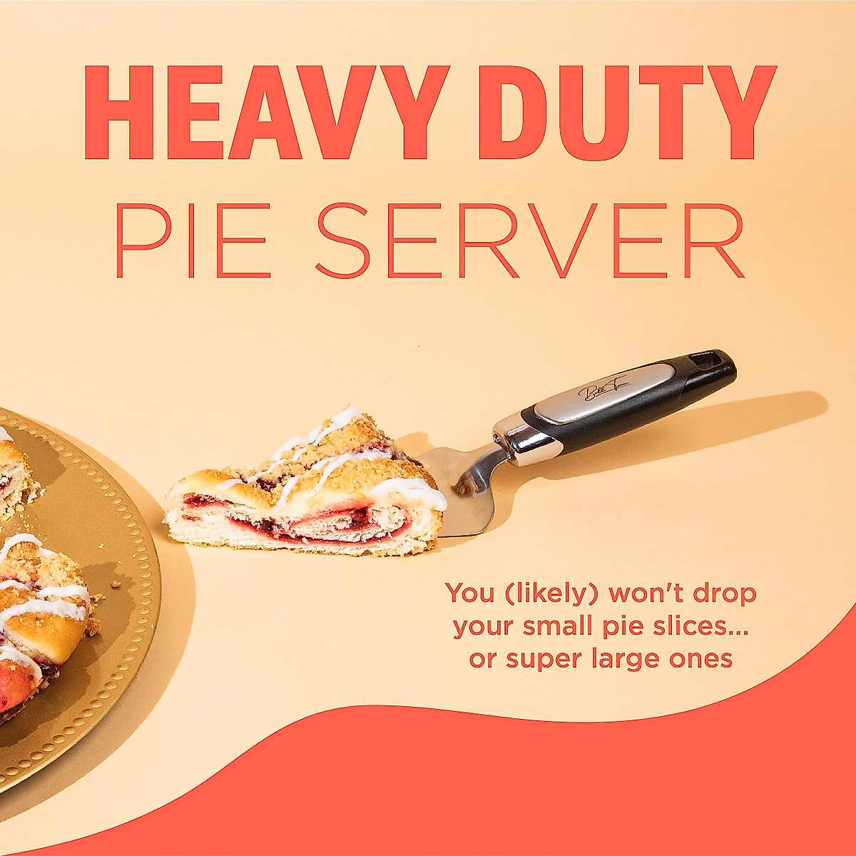 BellTom Premium Gourmet Pie Server. A Cake and Pastry Spatula - Strong Stainless Steel Cake Slicer and Pie Cutter. Our Pie Servers look great too. BellTom metal pie knife for serving a perfect slice.