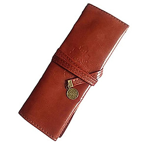 Pencil Bag Pen Pouch Leather Vintage 21x8cm Brown Roll Up Case Retro Stationery Storage School Supply Pen Case Leather Pencil Bag,Pencil Leather Roll Pouch,Pencil Pouch Bag,Pencil Roll