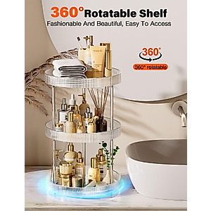 360° Clear Rotating Storage Tray, 3 Tier Lazy Susan Bathroom Countertop Organizer, Cosmetics and Perfume Organizer, Spinning Storage Tray Vanity Organizer Shelf for Bathroom Cabinet, Kitchen(Large)