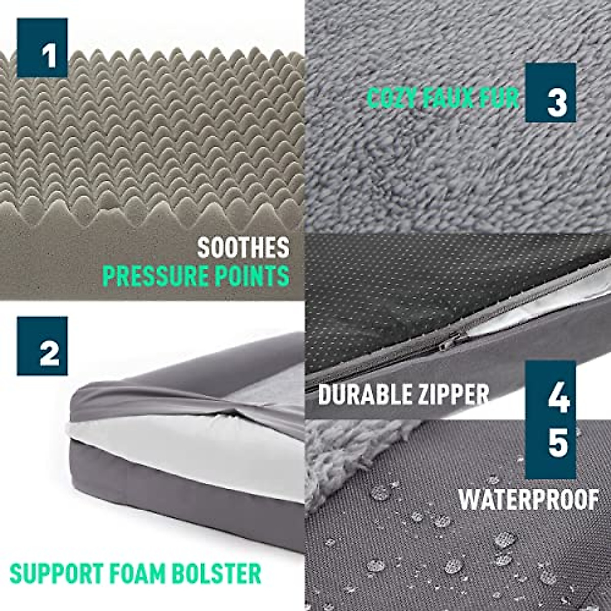 Eterish Extra Large Orthopedic Dog Bed for Medium, Large, Extra Large Dogs up to 100 lbs, 4 inches Thick Egg-Crate Foam Bolster Dog Sofa Couch Bed with Removable Cover, Pet Bed Machine Washable, Grey