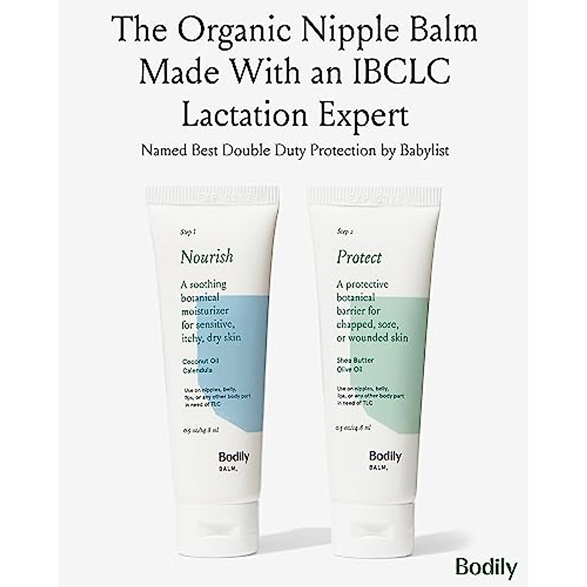 Bodily - Nip Duo Nipple Cream for Breastfeeding - 100% Natural - Lanolin Free Nipple Cream Set - Organic Nipple Butter to Hydrate and Protect Dry, Sore Skin - 2X 0.5oz