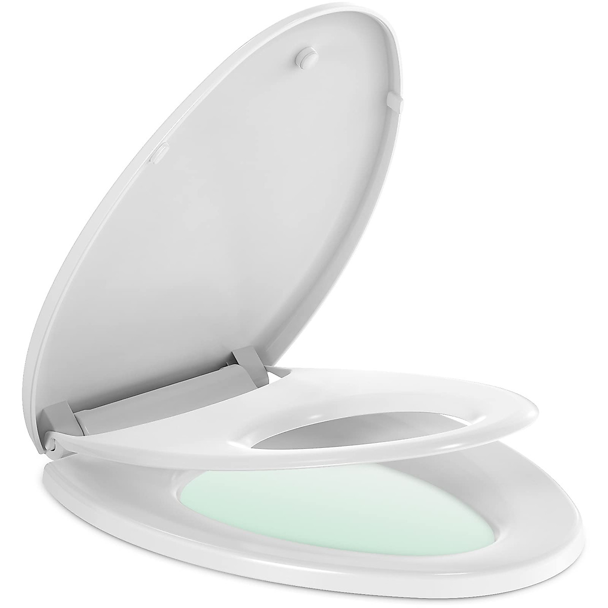 Toilet Seat with Built-In Potty Training Seat, Elongated Toilet Seat Cover with Soft Close Hinge Magnetic Kid Lid Non-Slip Seat Bumpers Toilet Lid for Elongated or Oval Toilets Fits Adult and Child