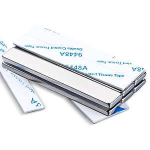 MIKEDE Strong Rare Earth Neodymium Magnets, Heavy Duty Bar Magnets with Double-Sided Adhesive, Powerful Pull Force, Perfect for Fridge, Garage, Kitchen, Science, Craft, Office, DIY 60x10x3mm 6pack