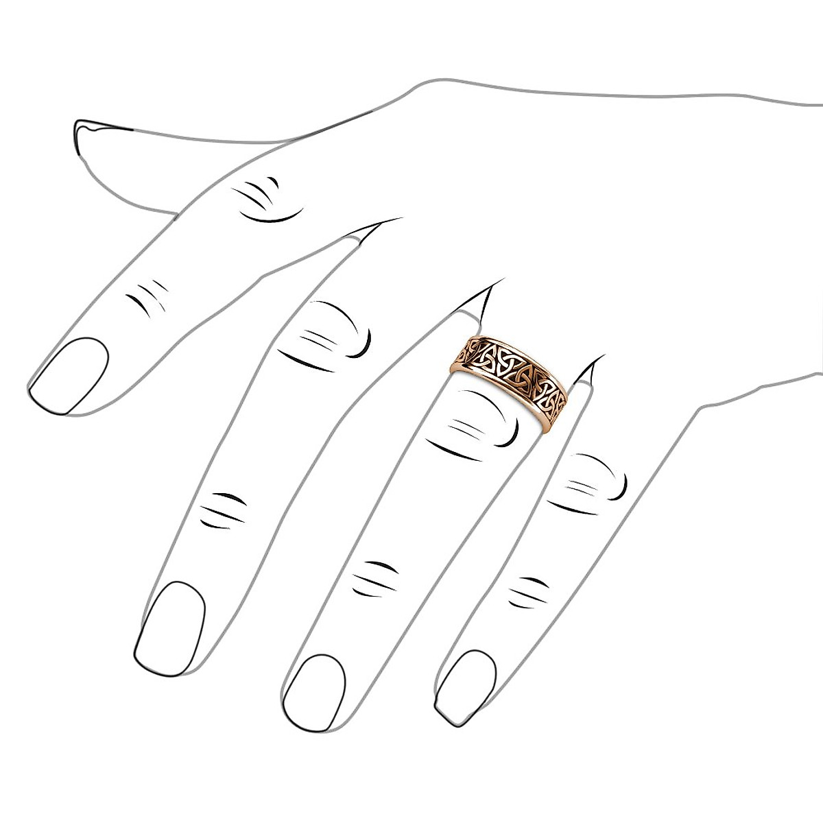 High Polish 7mm Black Rhodium Plated Flat Celtic Trinity Knot Unisex Wedding Band 14K Rose Gold.Size 13.0