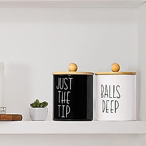 2 Pack Apothecary Jars with Bamboo Lids for Bathroom Organization - Qtip Holder and Cotton Ball Dispenser- Rustic Farmhouse Home Decor Clearance Gift - Cute Bathroom Organizer Canisters, Accessories