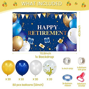 81 Pieces Navy Blue and Gold Retirement Party Supplies Decorations included 80 Pieces 12'' Balloons with 1 Large Happy Retirement Backdrop Banner Set Retirement Party Supplies for Women and Men