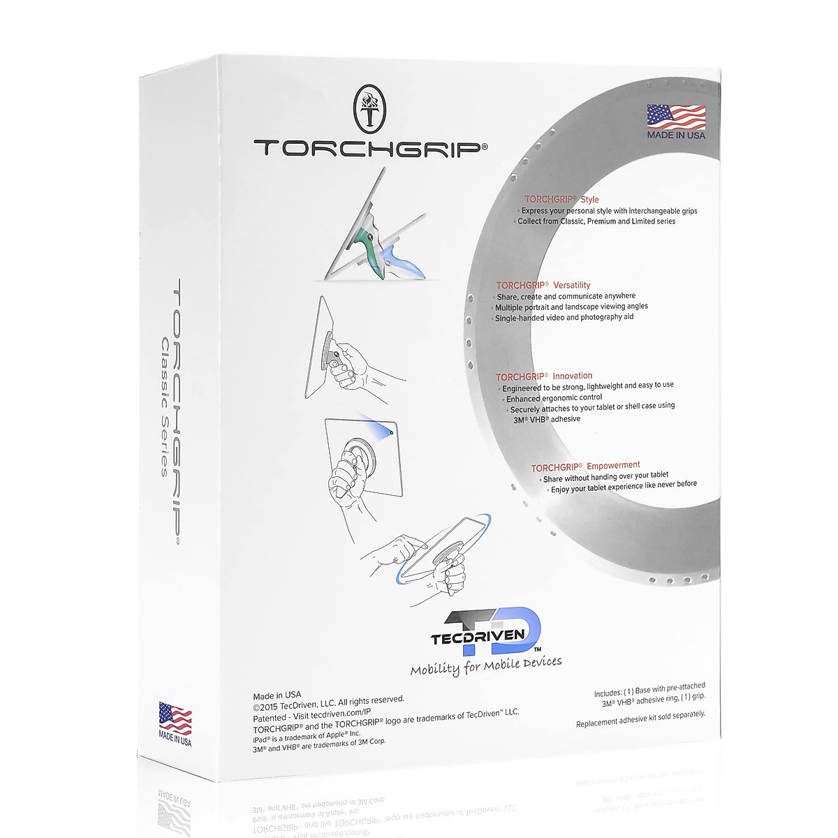 TORCHGRIP Universal Tablet Stand and Tablet Handle Compatible with iPad, Samsung and Most Other Tablets (Black/Black)