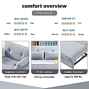Full Sleeper Sofa,Grey Pull Out Couch Bed Sleeper Sofa with Pillow,Convertible Loveseat Sleeper Sofa Bed for Small Space with Adjustable Backrest,USB Port, 48''