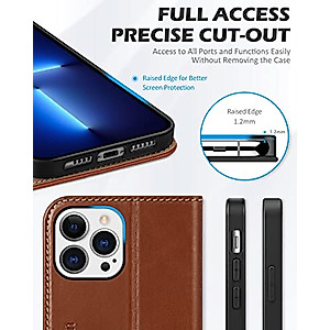 SHIELDON Case for iPhone 13 Pro Max 5G, Genuine Leather Folio Wallet Magnetic Shock Absorbing Case RFID Blocking Credit Card Holder Kickstand Compatible with iPhone 13 Pro Max 6.7" - Retro Brown