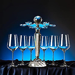 Elegant Desktop Crystal Glass Stemware Rack/Rotate 8 Wine Glass Storage Holder Stand Air Drying Rack (Silver)