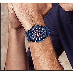 Mini Focus Mens Watch Casual Sports Watches (Chronograph/Waterproof/Luminous/Calendar) Silicon Band Fashion Quartz Watch for Men (Blue)