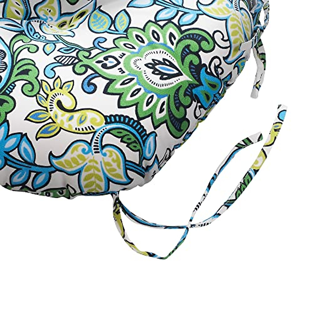 Indoor/Outdoor Seat Cushions All Weather Patio Chair Pads with Ties, Comfortable Round Bistro Chair Cushions for Home Office and Garden Furniture Decoration 15"x15"x4", 2 Pack, Floral Blue Green