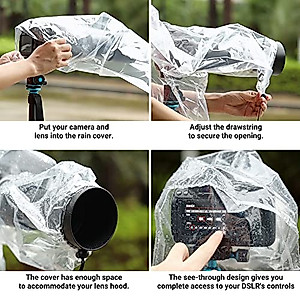 DSLR Camera Rain Cover JJC Rain Coat Sleeve Protector for Canon Nikon Fujifilm Sony Olympus Panasonic Tamron Sigma with a Lens up to 18" PE Material Totally See-Through -4 Pack