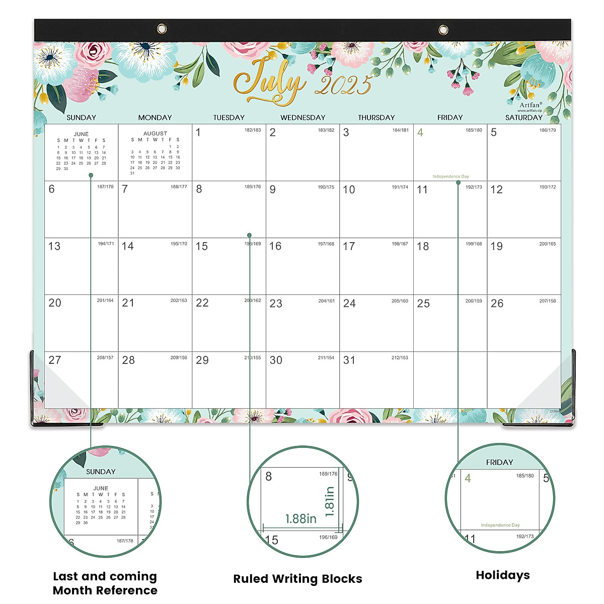 2023-2024 Desk Calendar - 18 Monthly Desk/Wall Calendar 2023-2024 2-in-1,16.8" x 12", Jan 2023 - Jun 2024, Thick Paper with Corner Protectors, Large Ruled Blocks - Floral