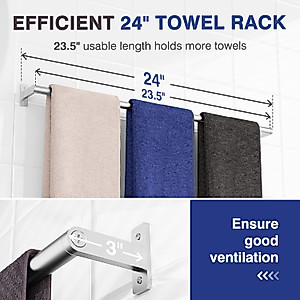 Powools Towel Rack for Bathroom - Rustproof Towel Holder, Sturdy Towel Bar Wall Mounted, Space-Saving Towel Hanger for Bathroom Accessories, Home Decor, Apparment Essentials, Silver