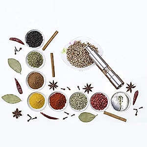 [Set of 2] Premium Stainless Steel Salt Grinder & Pepper Mill Set for Peppercorns Sea Salt Himalayan Salt and Spices, Thumb Push Button for 1 Hand Operation