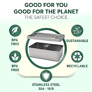 Umami Stainless Steel Bento Box Adult w/Fork & Divider, Microwave Safe (Yes!) & Dishwasher Safe, 100% Leakproof, Large Stainless Steel Metal Lunch Container for Adults