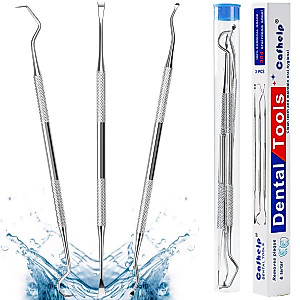 3Pcs Dental Tools, 100% Surgical 304 Stainless Steel Dental Pick, Professional Teeth Cleaning Kit for Home Use, Tartar Plaque Remover for Teeth Dentist Tools, Dental Scaler- with Traveling Case