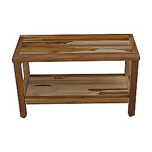 EcoDecors Eleganto Shower Bench 30” Teak Wood Garden Bench with Storage Shelf Wooden Seat Patio Bench Natural Wood Shower Bench for Indoors and Outdoors