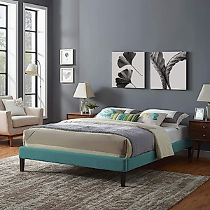 Modway Tessie Upholstered King Platform Bed Frame with Wood Slat Support in Teal