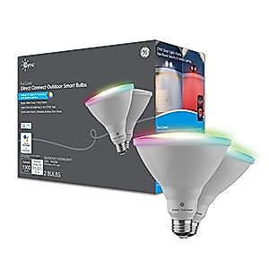 GE CYNC Smart LED Light Bulbs, Color Changing Lights, Bluetooth and Wi Fi Lights, Works with Alexa and Google Home, PAR38 Outdoor Floodlights (2 Pack)