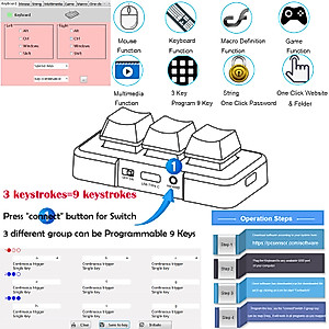 iKKEGOL Mini USB Type C Wired 3 Key Mechanical Keypad 9 Keys Fully Progammable Macro Gaming Keyboard,One- Handed Control RGB Light HID Pad (Black)