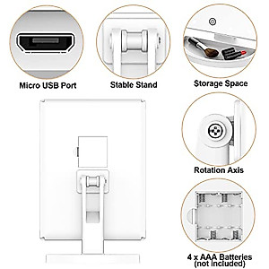 Vanity Mirror with Lights, Lighted Makeup Mirror with 2X 3X 10X Magnification, 21 LED Trifold Compact Touch Dimming Light Up Mirror, Dual Power Supply, Gifts for Women (White)