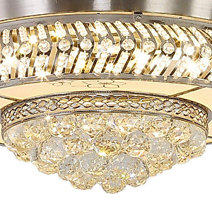 36inch 42inch Chandelier Ceiling Fan LED Crystal Retractable Invisible Ceiling Fan Light Dimmable 3 Speeds&3 Color Lights w/Remote for Bedroom Dining Room Living Room Hotel Restaurant (Gold, 42inch)