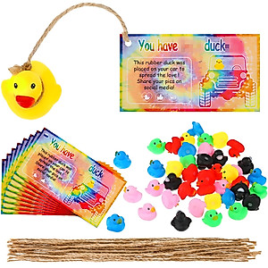 150 Pieces Rubber Ducks and Strings Small Rubber Duck with Duck Tags Mini Rubber Duck for SUV Greeting Card Toy Game Decorations Presents