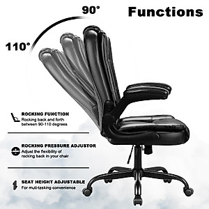 OFIKA Big and Tall Office Chair Computer Desk Chair - Ergonomic High Back Lumbar Support Home Office Chair with Padded Flip-up Arms, Adjustable Height Swivel Chair Leather Executive Chair (Black)