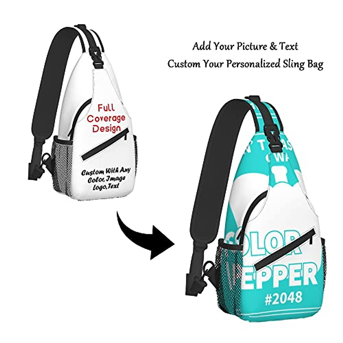 Custom Sling Bag Personalized Picture/Text Crossbody Sling Backpack, Shoulder Bag for Men Women Boy (Front+Side+Strap Design)