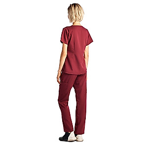 Dagacci Medical Uniform Women's Scrubs Set Stretch Contrast Pocket Burgundy XXL