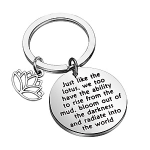 LQRI Lotus Keychain Yoga Karma Inspirational Keychain Best Friend Gift Yoga Lovers Gift (silver)