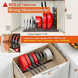 ROOHUA Pot Rack Organizer -Expandable Pot and Pan Organizer for Cabinet,Pot Lid Organizer Holder with 10 Adjustable Compartment for Kitchen Cabinet Cookware Baking Frying Rack,Bronze