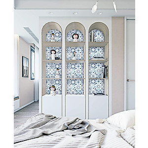 Dimoon Wallpaper 17.7’’x78.7’’ Contact Paper Thicken Blue White Floral Flower Tile Peel and Stick Removable Wall Waterproof Embossed Self Adhesive Vinyl