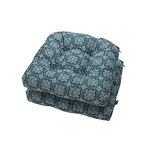 Magpie Fabrics Outdoor/Indoor Tufted Seat Cushion with Ties Set of 2, 19"x19" Waterproof Patio Chair Pads Tatami Floor Pillow for Garden Balcony Office Decor (Morgan Medal Blue)