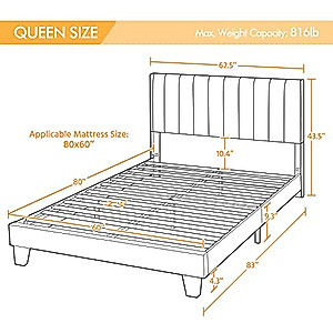 Yaheetech Upholstered Platform Bed with Wing Edge Channel Tufted Headboard Mattress Foundation/Heavy Duty Wooden Slat Support/No Box Spring Needed, Easy Assembly, Navy Blue, Queen Size