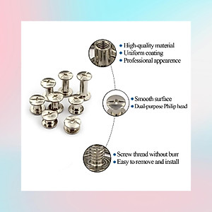 ALLOYMSYY 110 Sets Chicago Screws Leather Rivets Kit， for Binding Screws Trim and Repair Leather Craft Belt, Bag, Shoe, Purse Binding (Silver，M5*4.5.6.8.10.12.)