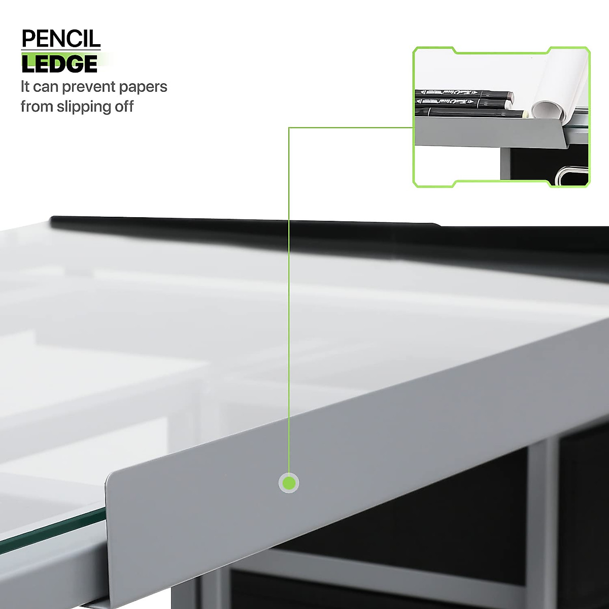 Magshion Drafting Table Artist Desk with Adjustable 65° Tilting Clear Glass Tabletop, Portable Art Desk with 2 Storage Drawers and 2 Lockable Rolling Casters for Artists Painters Student (Clear)