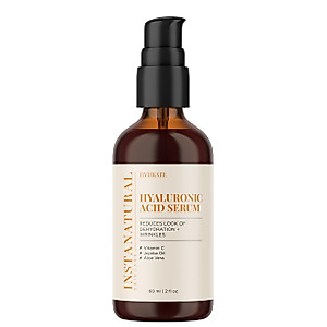 InstaNatural Hyaluronic Acid Serum for Face, Brightens, Hydrates, Reduces the Look of Fine Lines and Wrinkles, with Vitamin C, Jojoba Oil, and Aloe Vera, 2 Fl Oz