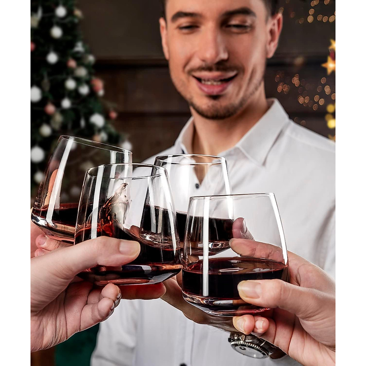 Stemless Wine Glasses Set of 4-13.5oz，Hand Blown Red White Wine Glasses - Unique gifts for him/her for Birthday, Wedding, Christmas, father's day, anniversary