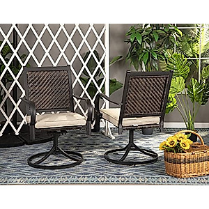 PHI VILLA Outdoor Rattan Dining Chairs Set of 2 Pieces Wicker Swivel Dining Chairs with Cushion for Outside Heavy Duty Wicker Patio Furniture Sets Bistro Chairs for Garden,Backyard,Lawn(2 Pieces)