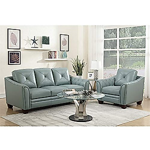 MAKLAINE Tufted Transitional Leather Sofa in Spa Green Finish
