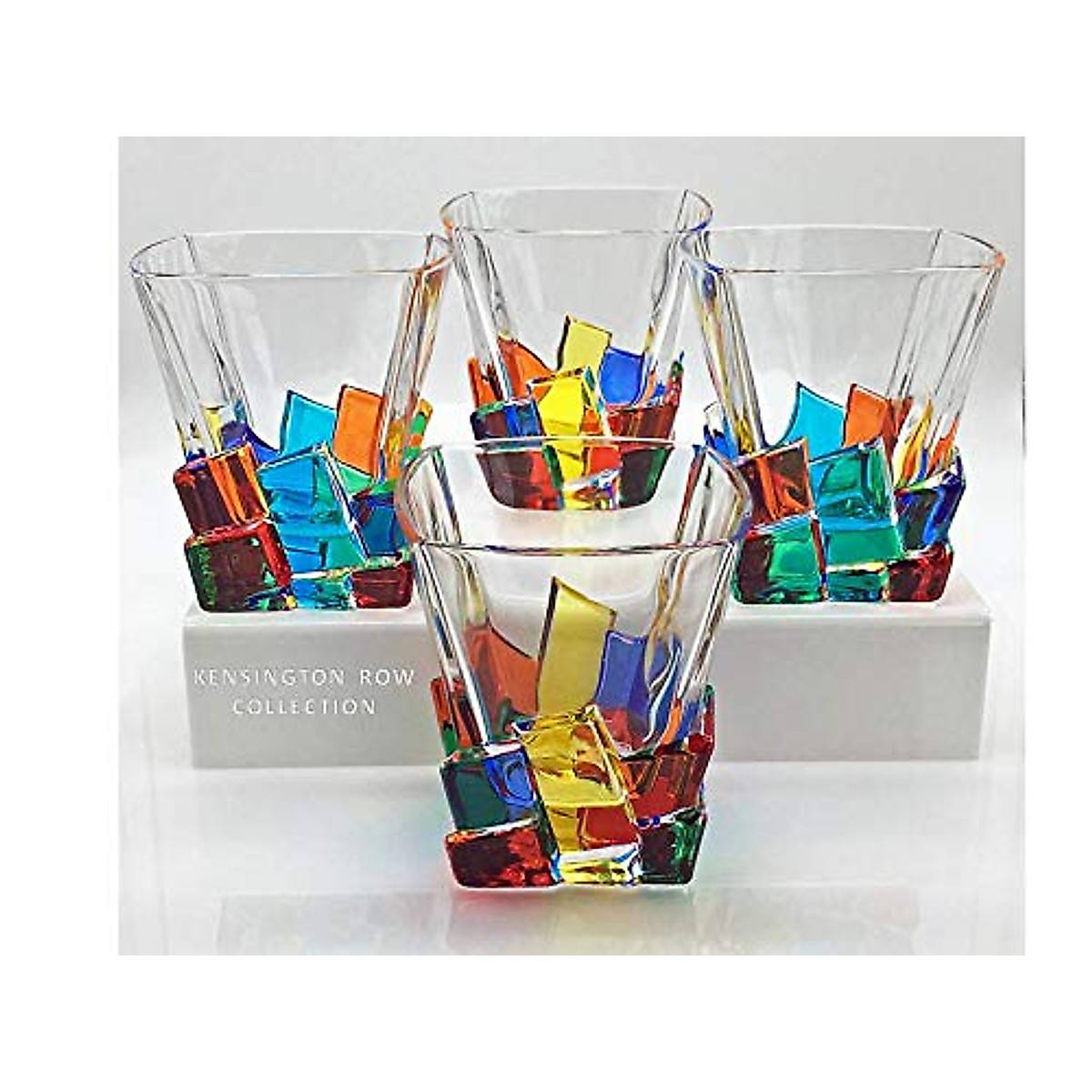 "CAPRI" WHISKEY - OLD FASHIONED GLASSES - SET OF FOUR - HAND PAINTED VENETIAN GLASS