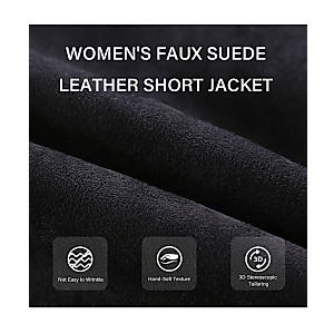 Bellivera Women's Faux Suede Leather Jacket Moto Fleece-Lined Coat with Detachable Fur Collar 8830 Black XXL