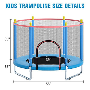 Trampoline for Kids, Telawah Adjustable Toddler Trampoline, Indoor/Outdoor Mini Baby Trampoline with Enclosure Net, No-Gap Safe Design, Trampoline Jumping Mat Gifts for Children