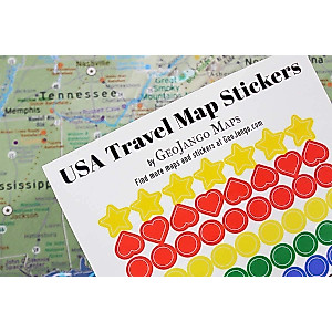 USA Travel Map Vinyl Sticker Set, 1 Sheet of 84 Stickers
