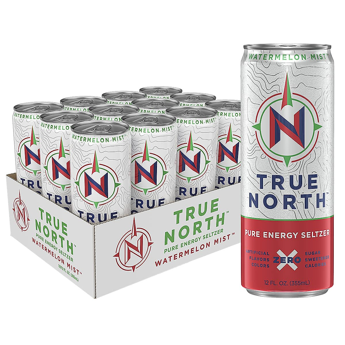 True North Pure Energy Seltzer, Watermelon Mist, 12 Fl Oz (Pack of 12)