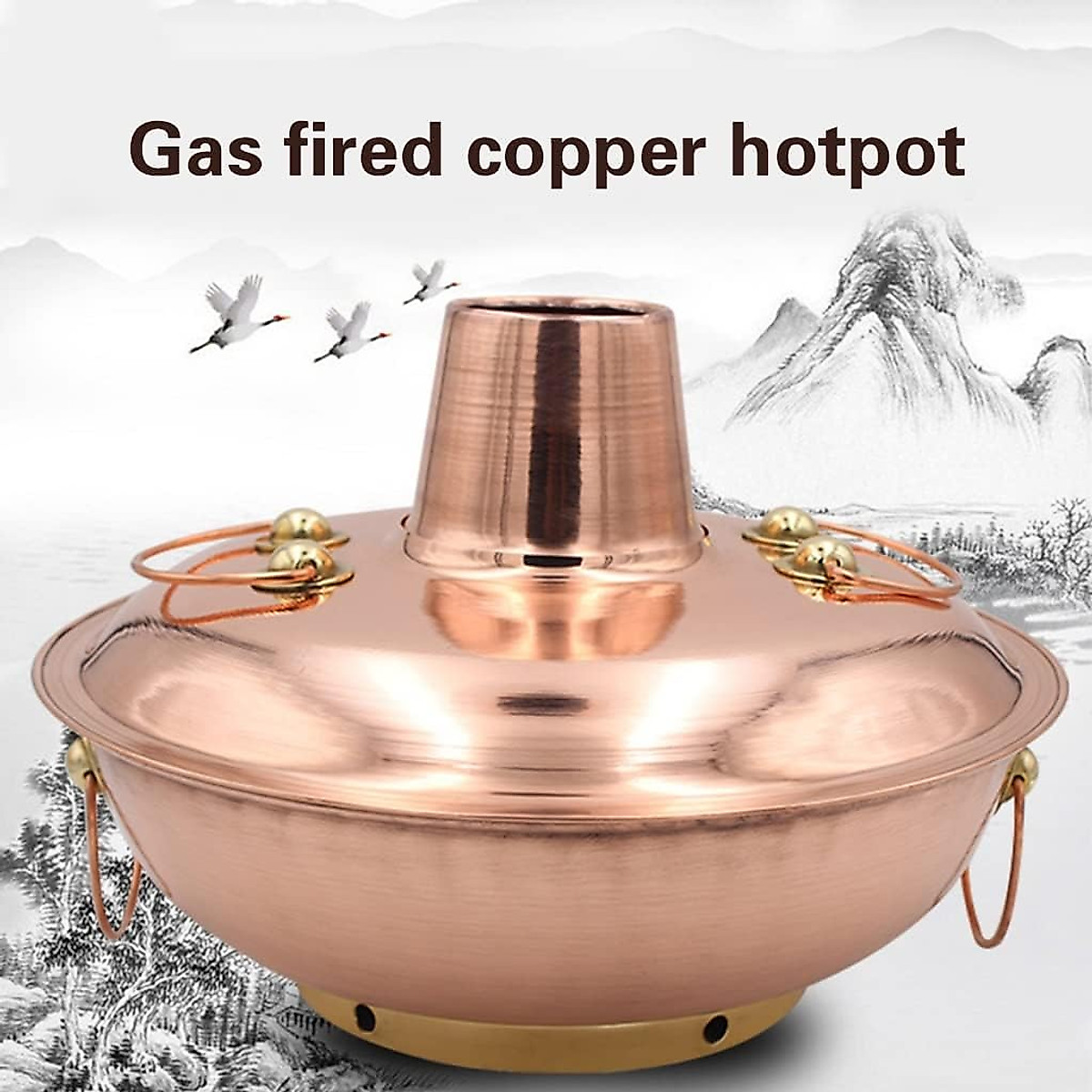 Chafing Dishes Red Copper Thickened Hot Pot, Gas Copper Hot Pot, Hot Pot Chicken Bullfrog Copper Pot for Household and Commercial Use (Color : Brass, Size : 26cm)